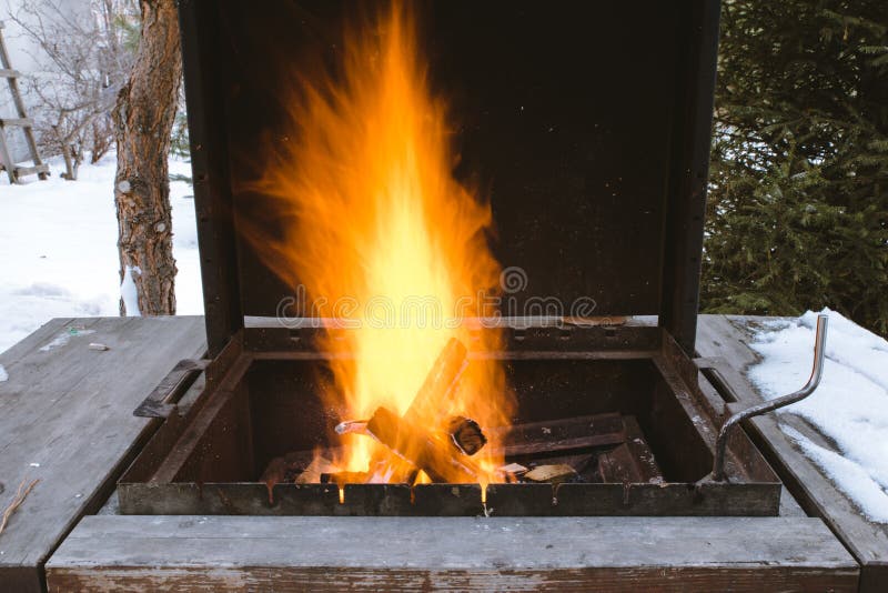 Firewood is Burning in the Grill. High Heat in the Grill Stock Photo ...