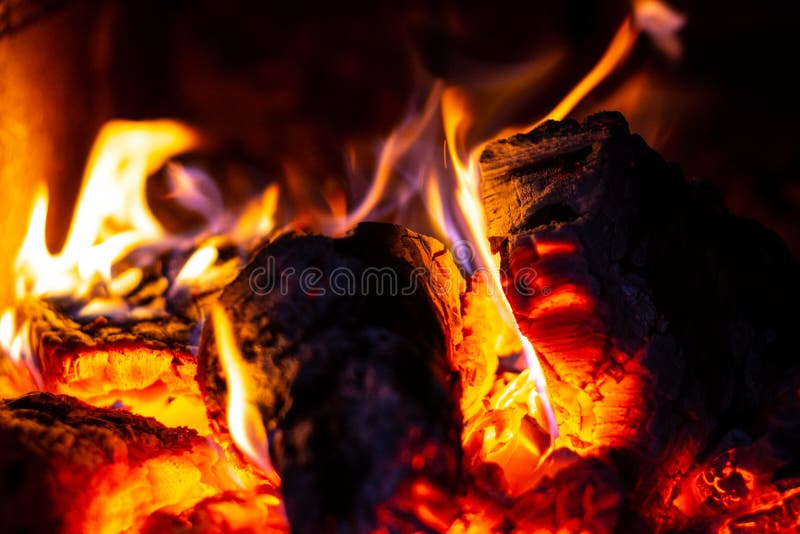 The Firewood Burns in the Furnace, the Fire is Brightly Red Stock Photo ...