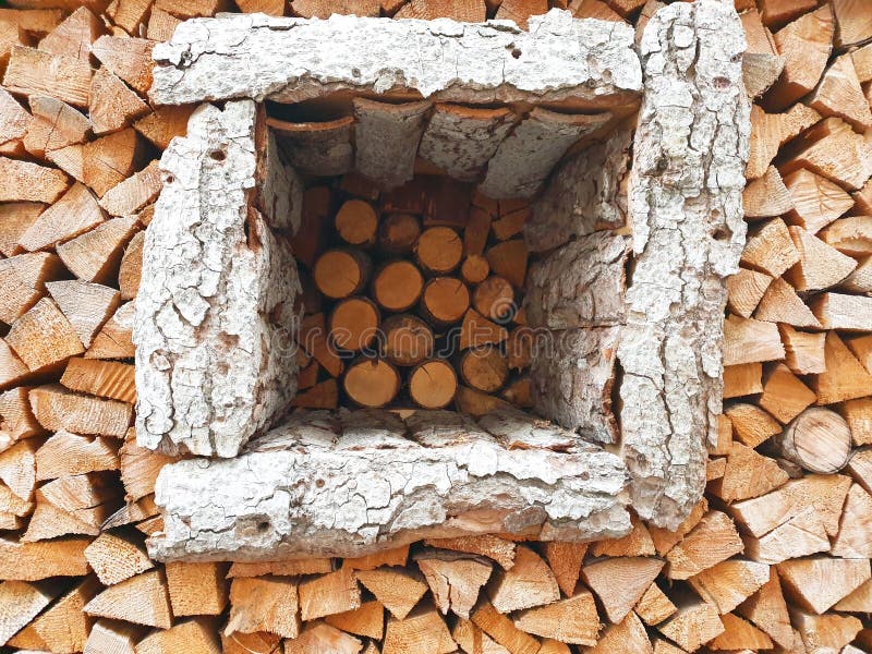 Firewood Design in the Form of a House. Stock Image - Image of logs ...