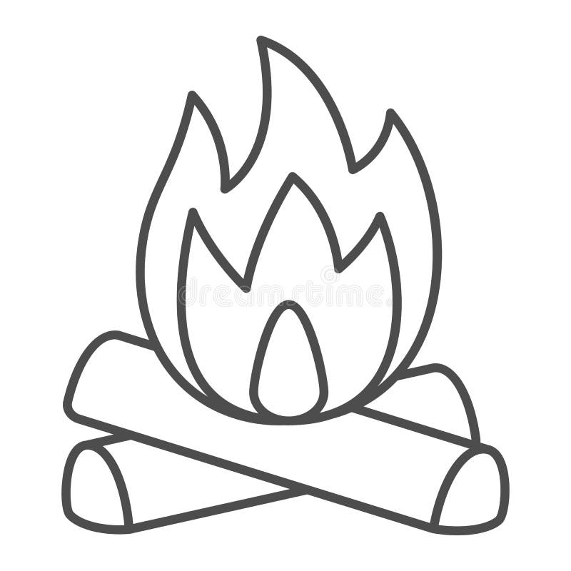 Firewood and Fire Thin Line Icon, Camping Concept, Celebration Bonfire ...
