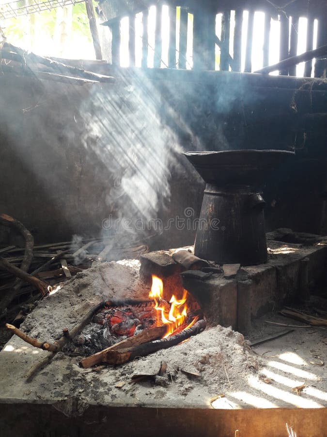 Firewood and Fire in a Traditional Kitchen Stock Image - Image of ...