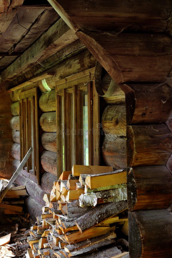 Firewood in Front of an Old Wooden Hut Stock Image - Image of vintage ...