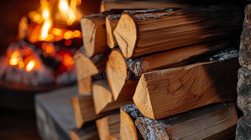 Firewood is Neatly Stacked beside Glowing Fireplace, Ready for ...