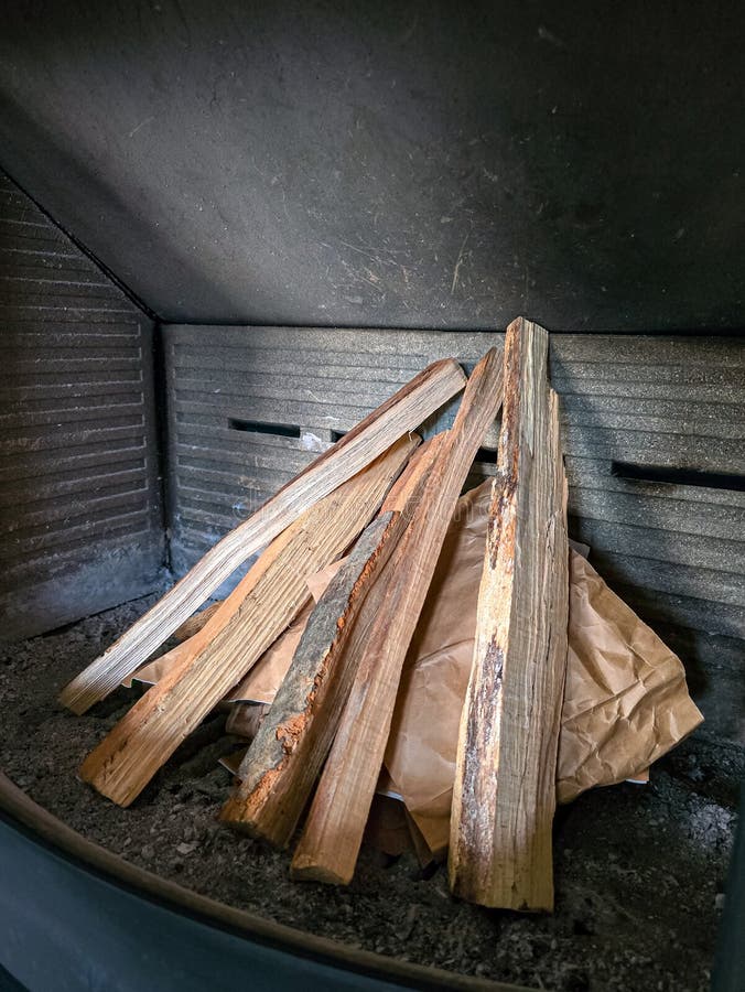 Firewood and Paper in the Fireplace. How To Properly Spread the Fire in ...
