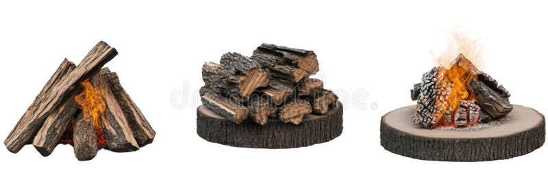 Firewood Pile - Burning Campfire Logs on Tree Stump Isolated Stock ...