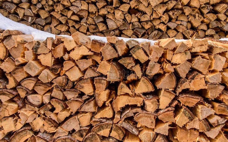 Firewood pile on two rows stock image. Image of rural - 64033857