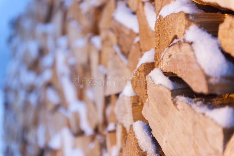 Firewood with Snow Side View Evening Stock Image - Image of cold ...
