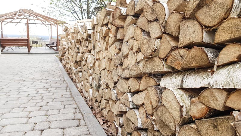 The Firewood is Stacked in Rows. Ecological Heating Stock Photo - Image ...