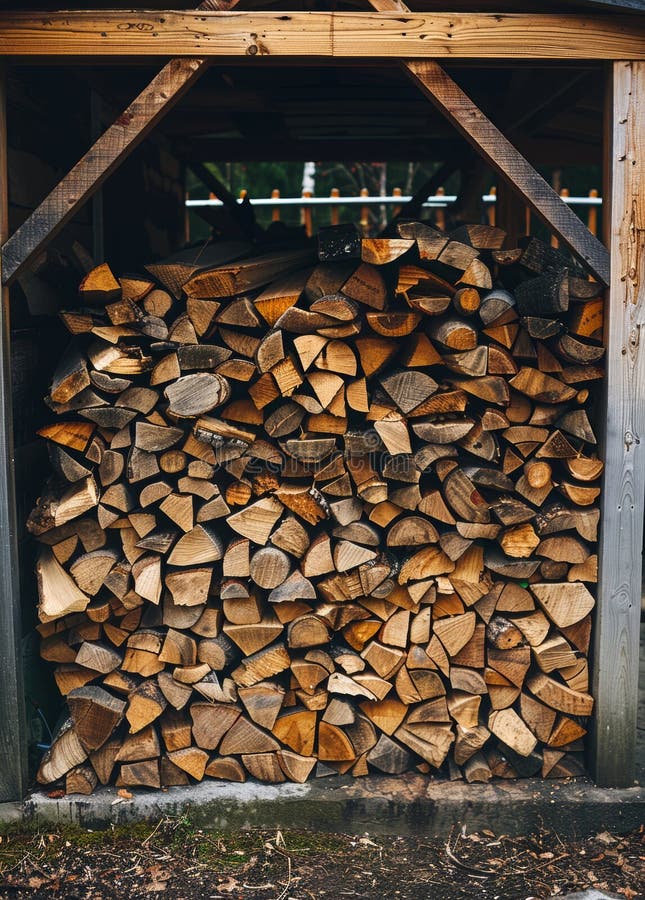 Firewood Stacked in Shed. a Photo of Firewood Stacked in an Outdoor ...