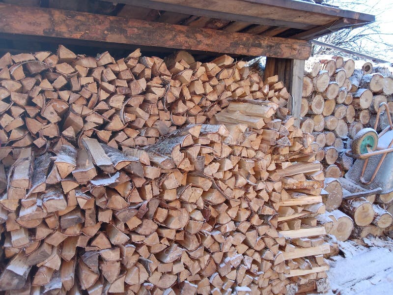 Firewood Stacked in a Woodpile Stock Image - Image of split, woodpile ...