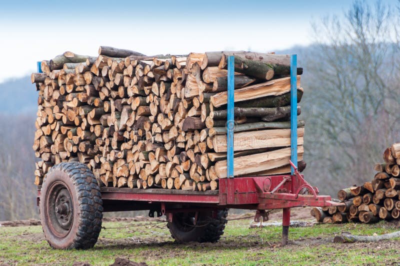 Firewood on trailer stock image. Image of pine, bark - 49743183
