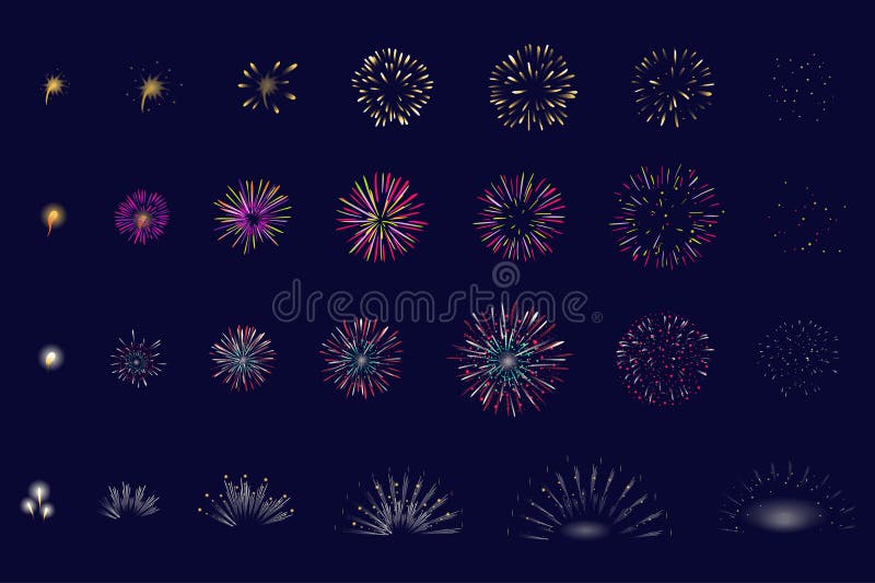 Firework Animation Mega Set Elements in Flat Graphic Design. Bundle ...