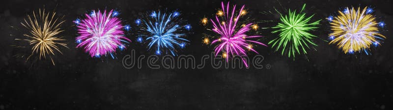 Firework Background Banner Panorama Colorful Festive Firework In
