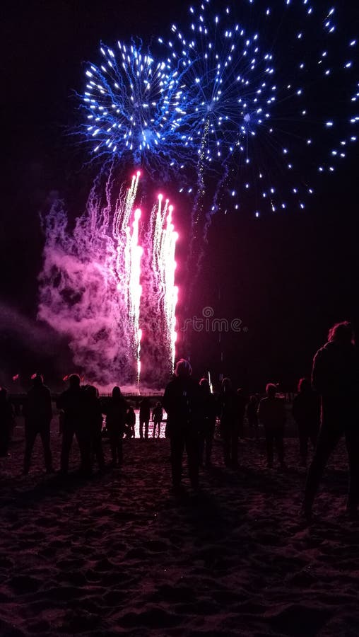 Firework at the beach editorial stock photo. Image of water - 103966968