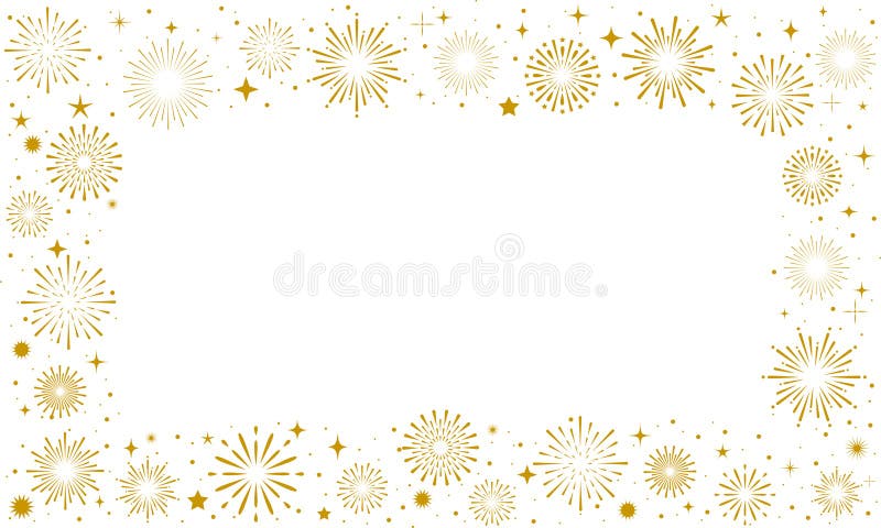 Firework Border Background, Gold Fireworks Frame with Stars and ...