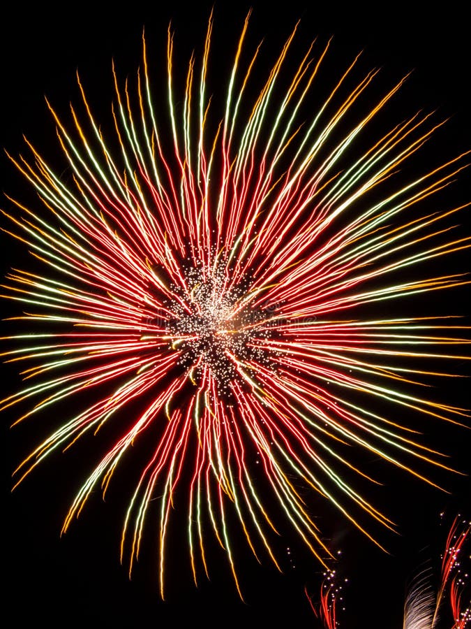 Firework Burst in Night Sky, Long Exposure Stock Image - Image of ...