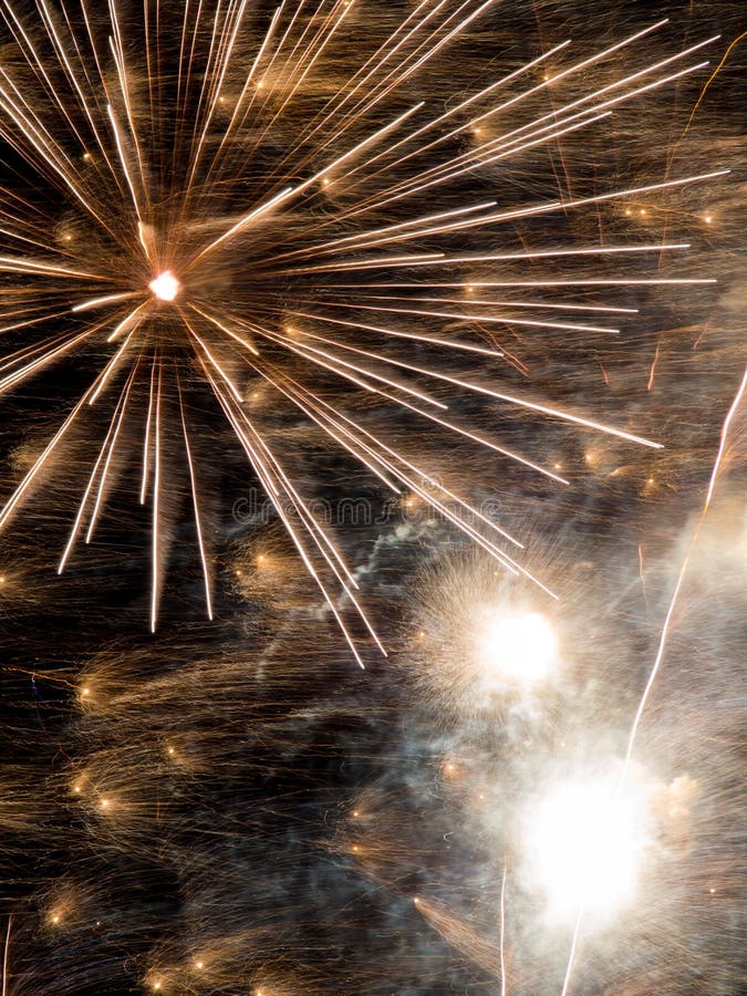 Firework Bursts in Night Sky, Long Exposure Stock Photo - Image of ...