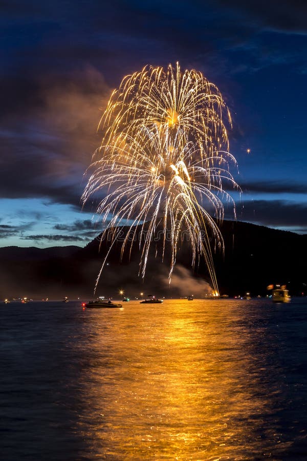 Firework Celebration at Night on Water Stock Photo - Image of ...