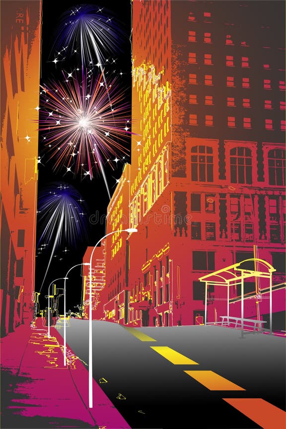 Firework in the city stock vector. Illustration of night - 12239886