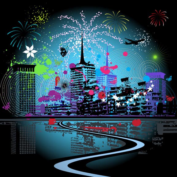 Firework in the city stock vector. Illustration of office - 9253996