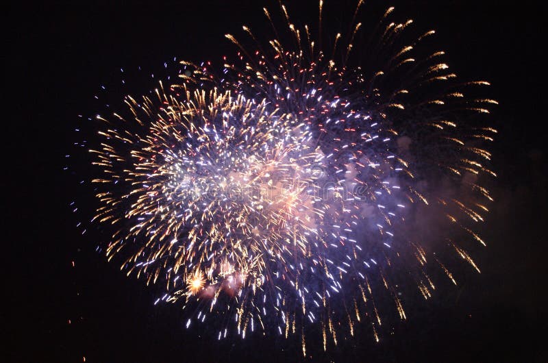 Firework Close Up View in the Night Sky Stock Photo - Image of fire ...