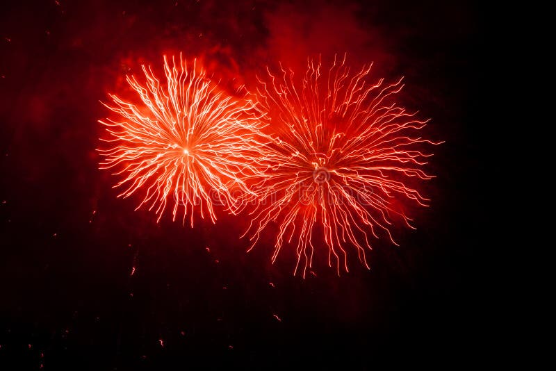 Firework Red Color on the Sky in the Dark Night Stock Image - Image of ...
