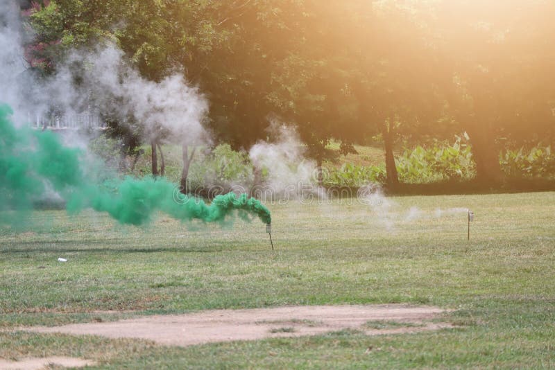 Firework Colored Smoke in Outdoor Grass Lawn Image for Abstract ...