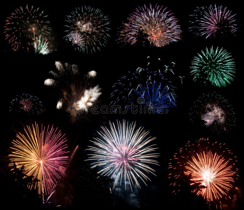 Pyrotechnic Composition in the Night Sky. Stock Image - Image of colors ...