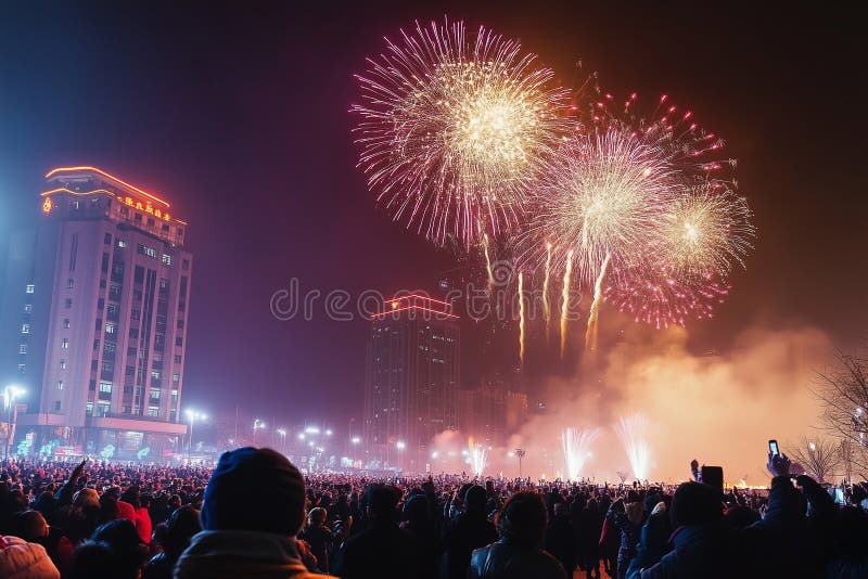 Firework and Dance Party of Crowd in New Year Event. by Generative Ai ...
