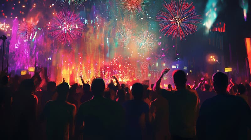 Firework and Dance Party of Crowd in New Year Event. by Generative Ai ...