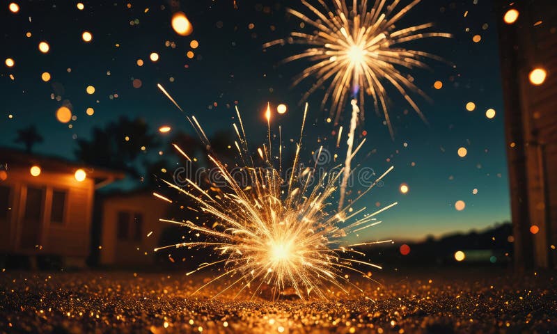 A Firework Display is Going Off in the Night Sky, with Two Fireworks in ...