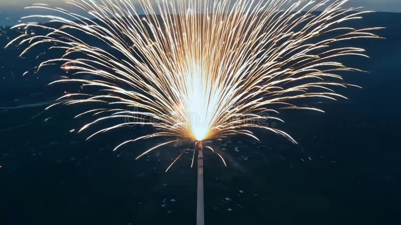 A Firework Display Shot from a Bird S Eye View. the Camera Captures the ...