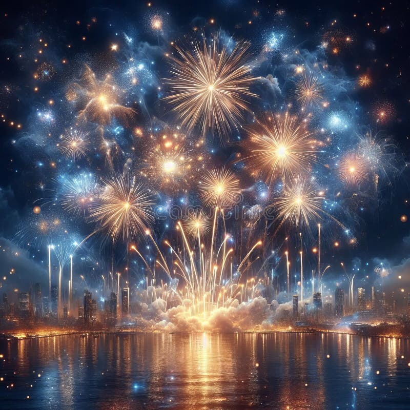 Firework Display a Slow Shutter Speed Image of Fireworks with Mu Stock ...