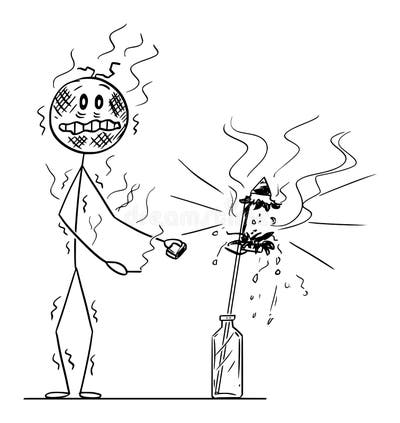 Firework Exploded during Lightning, Vector Cartoon Stick Figure ...