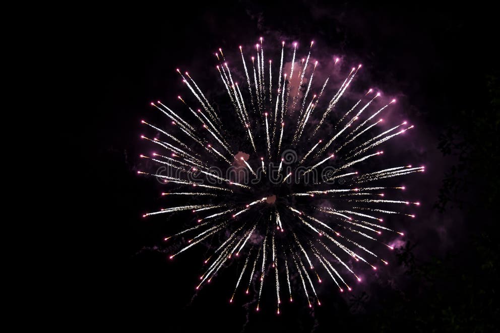 Firework Exploding at Night Stock Image - Image of leisure, telephoto ...