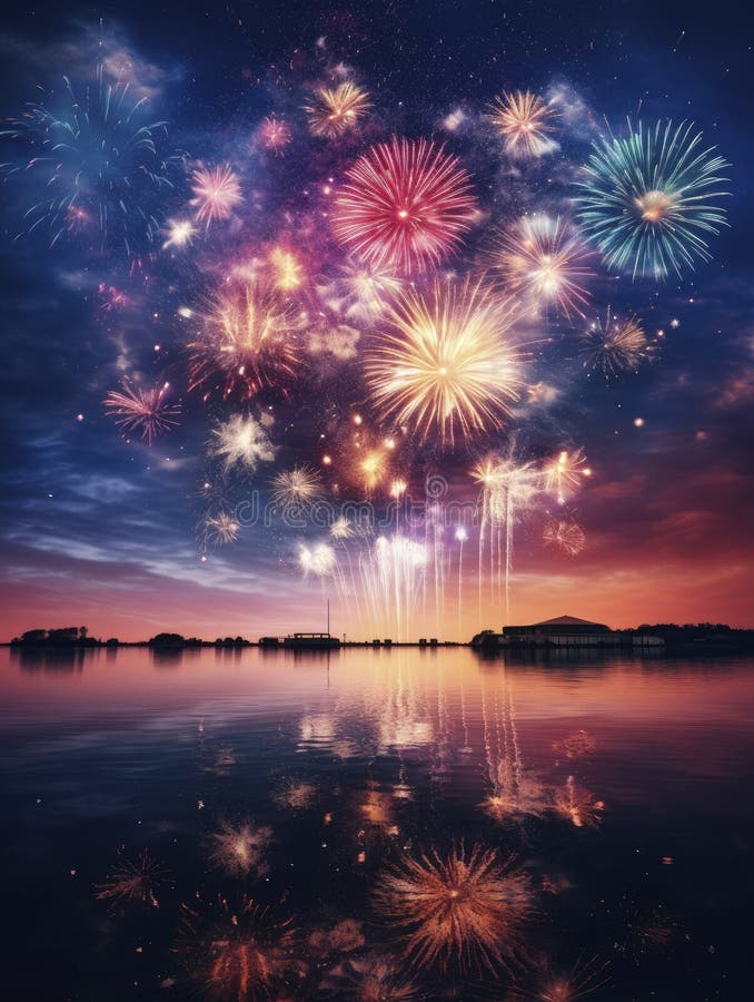 Firework Explosion in the Beautiful Night Sky Celebrating Happy New ...