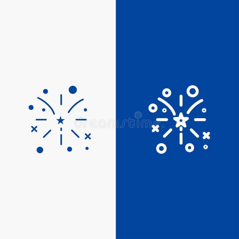 Firework, Fire, American, Usa Line and Glyph Solid Icon Blue Banner ...