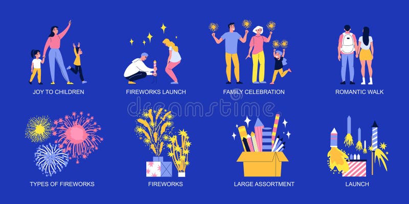 Firework Flat Set stock vector. Illustration of festive - 275703885