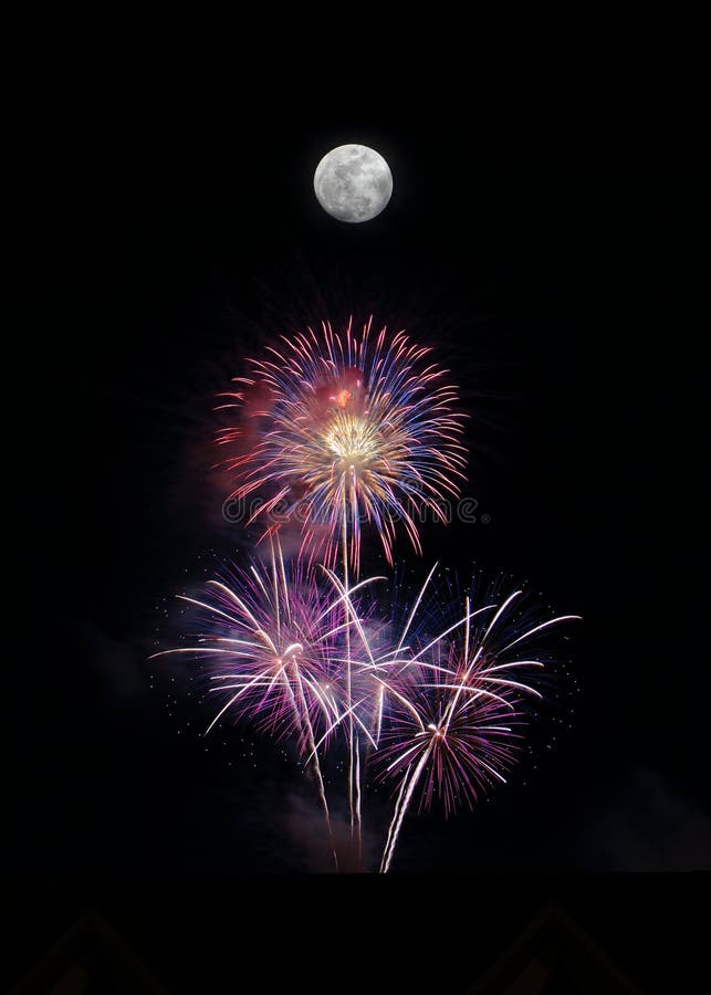 Firework and full moon stock photo. Image of celebration - 47649930
