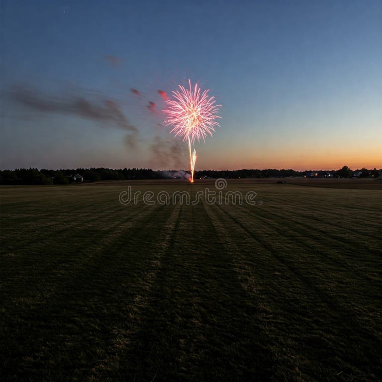 Firework Launch Trail Captured in Slow Motion Over a Wide, Open Field ...