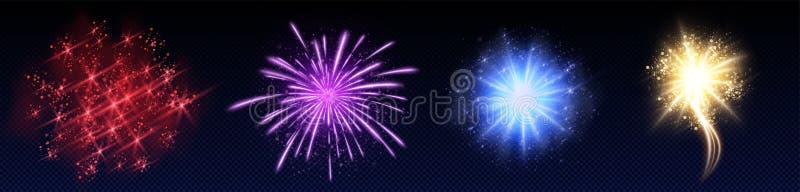 Firework Light Effects Set on Transparent Stock Vector - Illustration ...