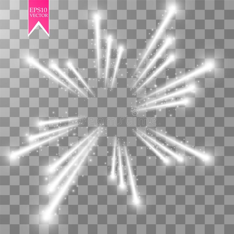 Firework Lights Effect with Glowing Stars in Sky on Transparent ...