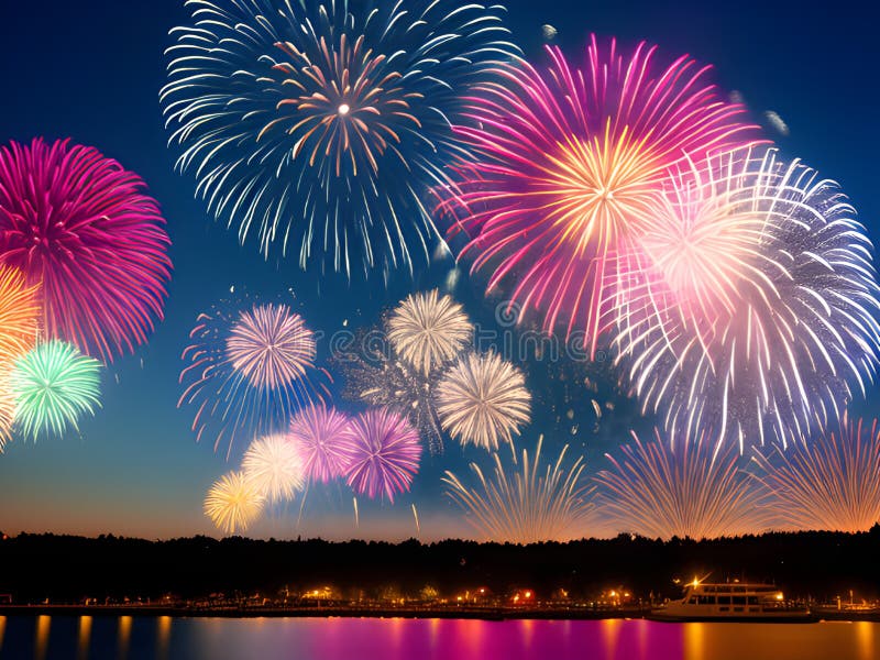 Firework Over the Sea, Cityscape, Fireworks, Holiday Celebration ...