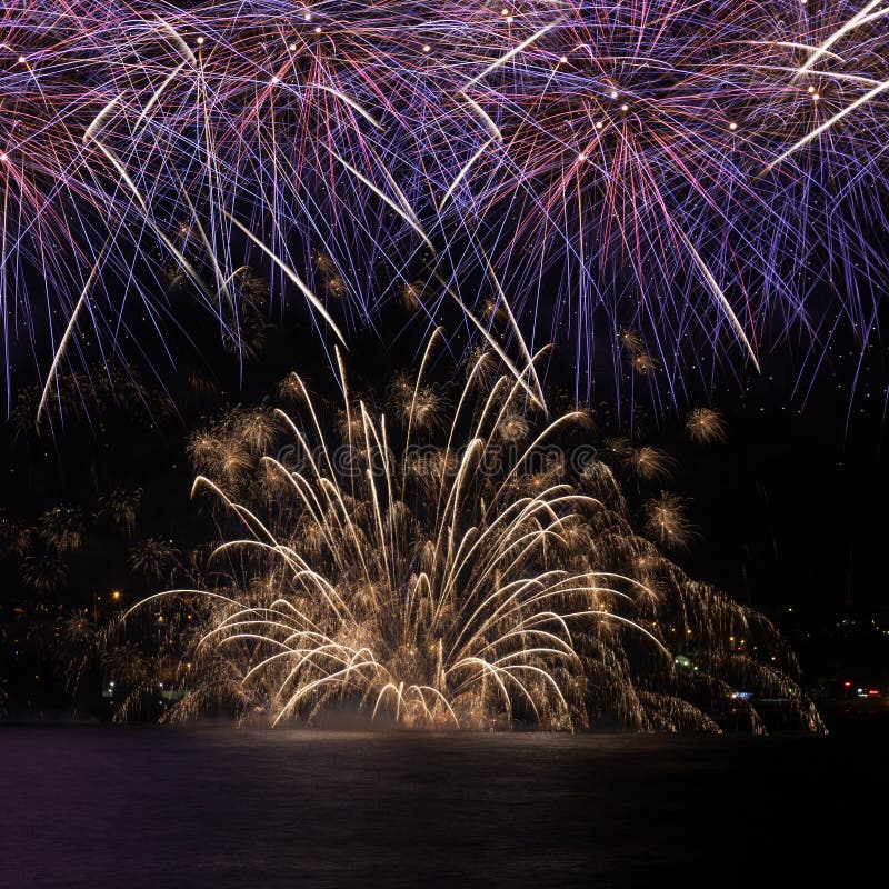 Firework over the water stock image. Image of beautiful - 47909019