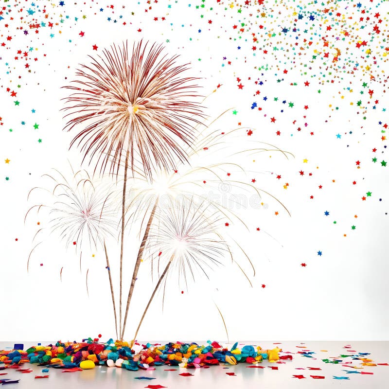 Firework Party with Confetti Illustration Isolated on White Background ...