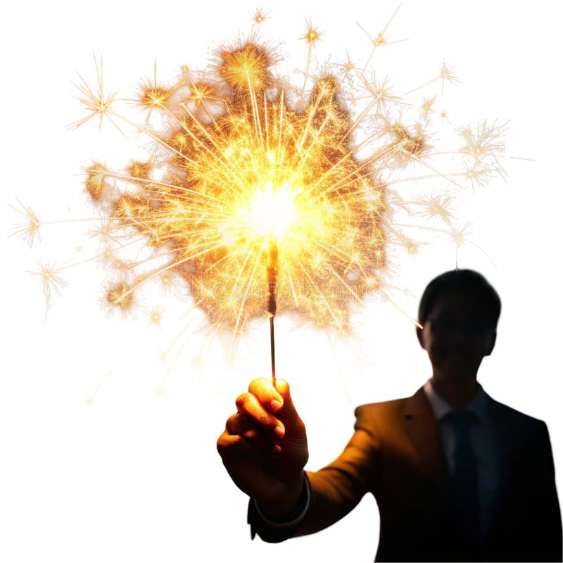 Firework with Person Holding a Fire Isolated on White Background Stock ...