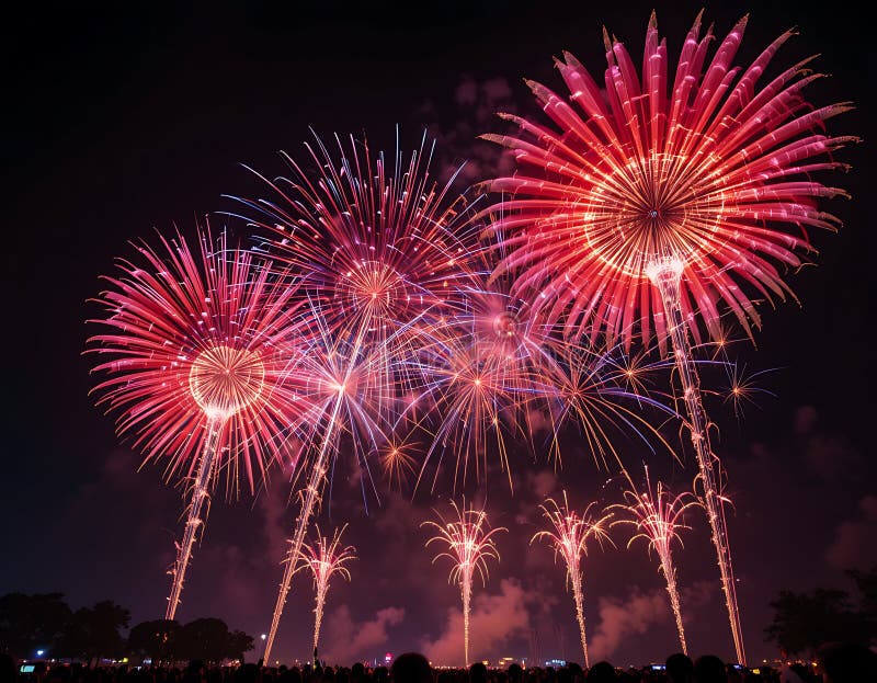 Firework Red in Night New Year Stock Illustration - Illustration of ...