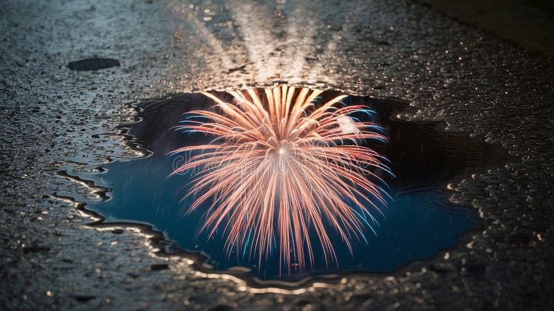 Firework Reflection in a Rainy Summer Puddle Stock Illustration ...