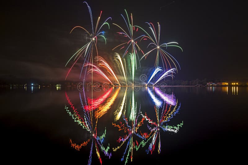 Firework with Reflection in a Water Stock Photo - Image of explode ...