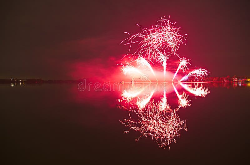 Firework with Reflection in a Water Stock Photo - Image of explode ...